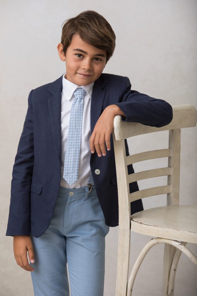 Americana azul marino lino niño | Quémono