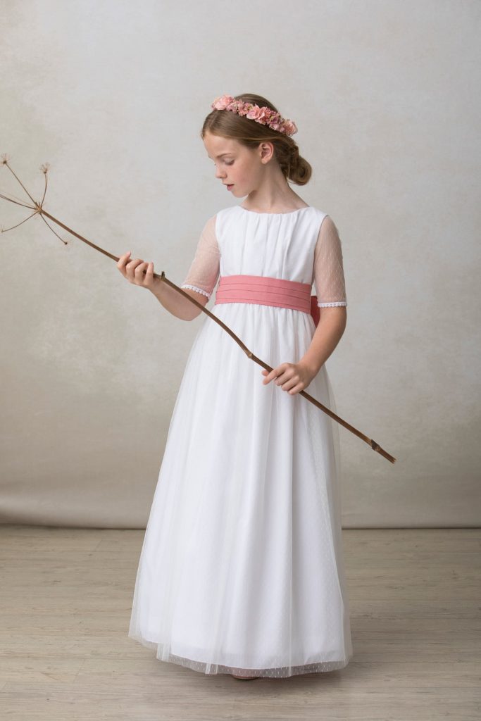 Powder pink pleated sash for girls | Quémono
