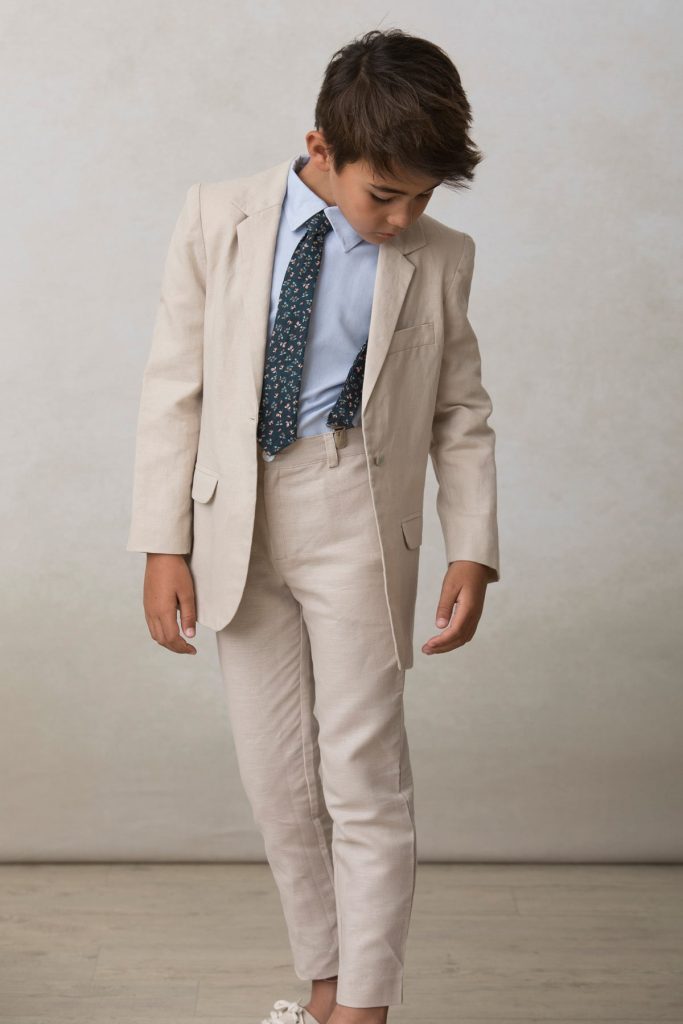 Americana beige lino ceremonia niño | Quémono